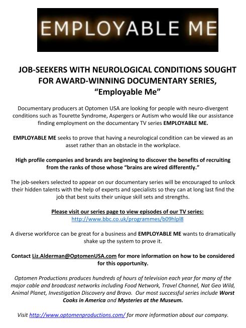 EMPLOYABLE ME: Award Winning Series Looking for Job Seekers with ...